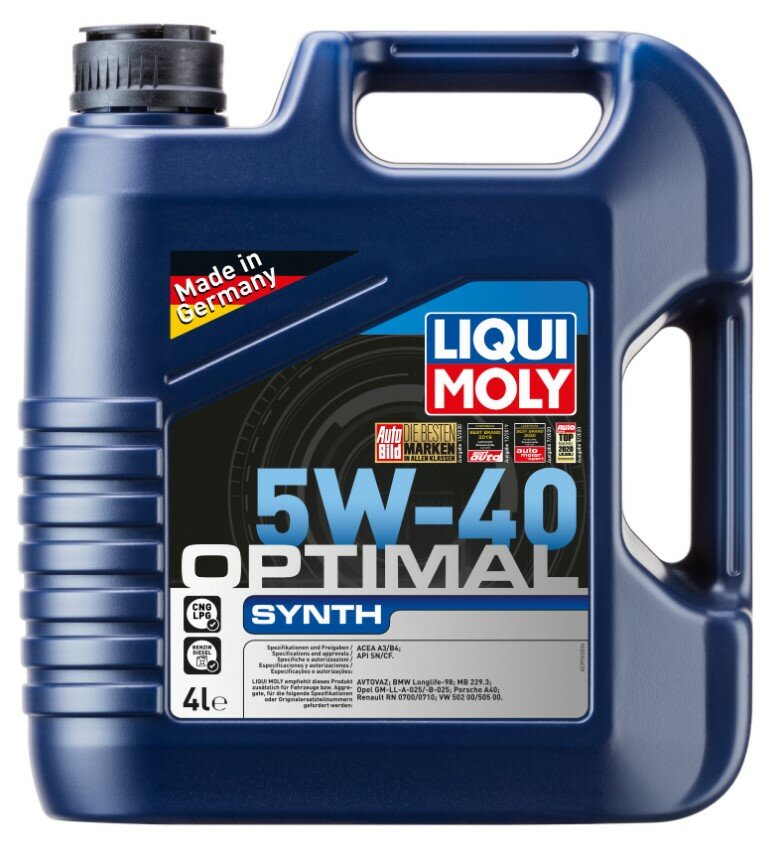 Масло моторное liqui moly optimal synth 5w-40 синтетическое 4 л