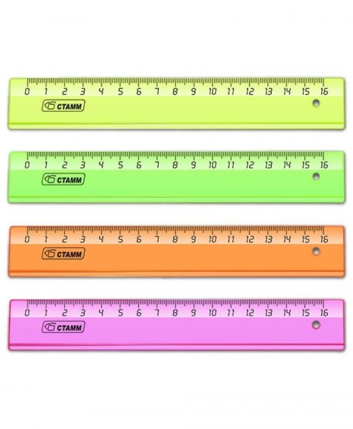 Линейка 16см ArtSpace, прозрачная флуоресцентная, ассорти