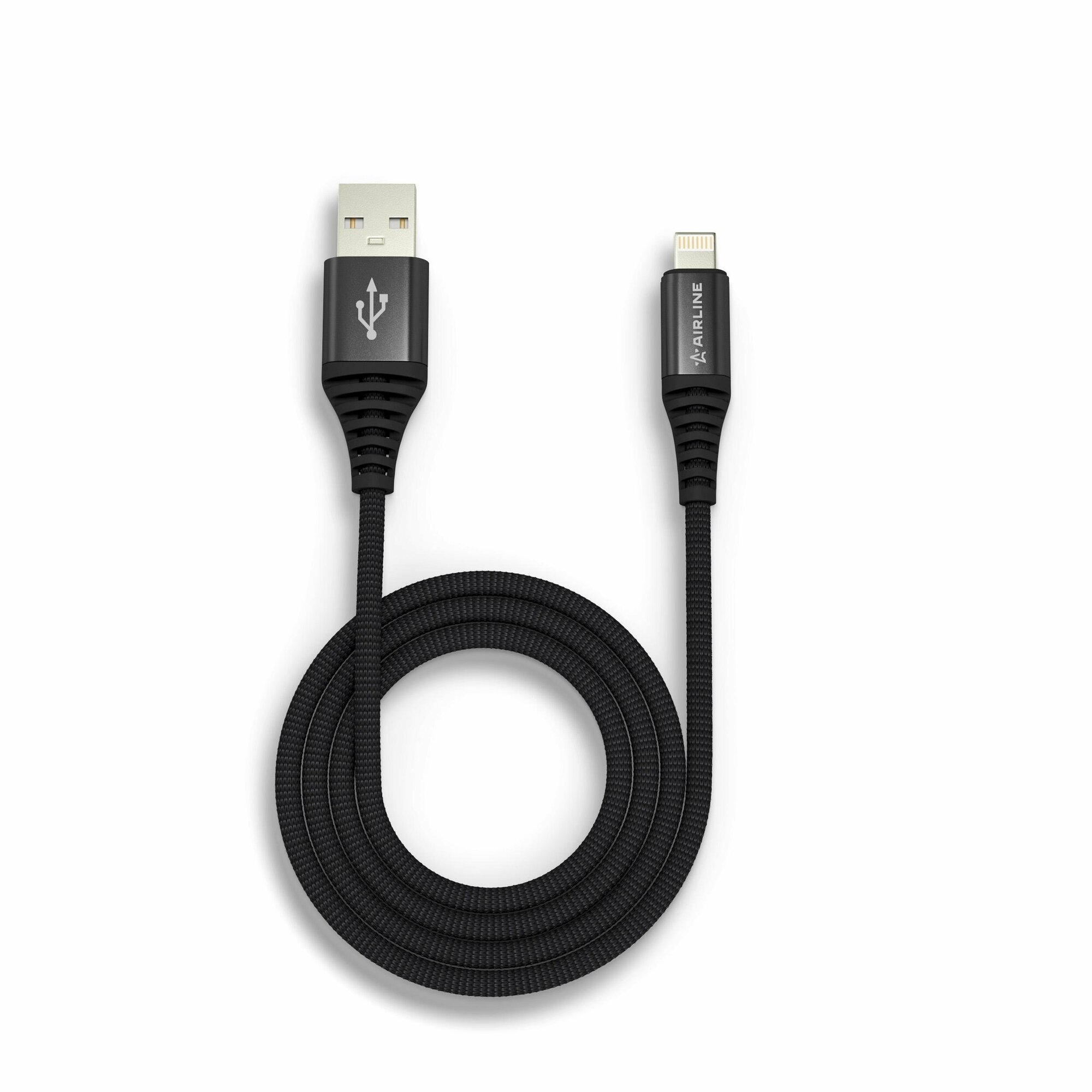 Кабель USB - Lightning (Iphone IPad) 2м черный нейлоновый AIRLINE ACH-C-44