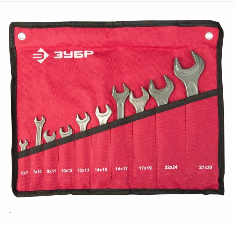 Набор ЗУБР Ключи рожковые, серия "Т-80", хромованадиевая сталь, оцинкованные, 7-24мм, 10шт 2703-H10