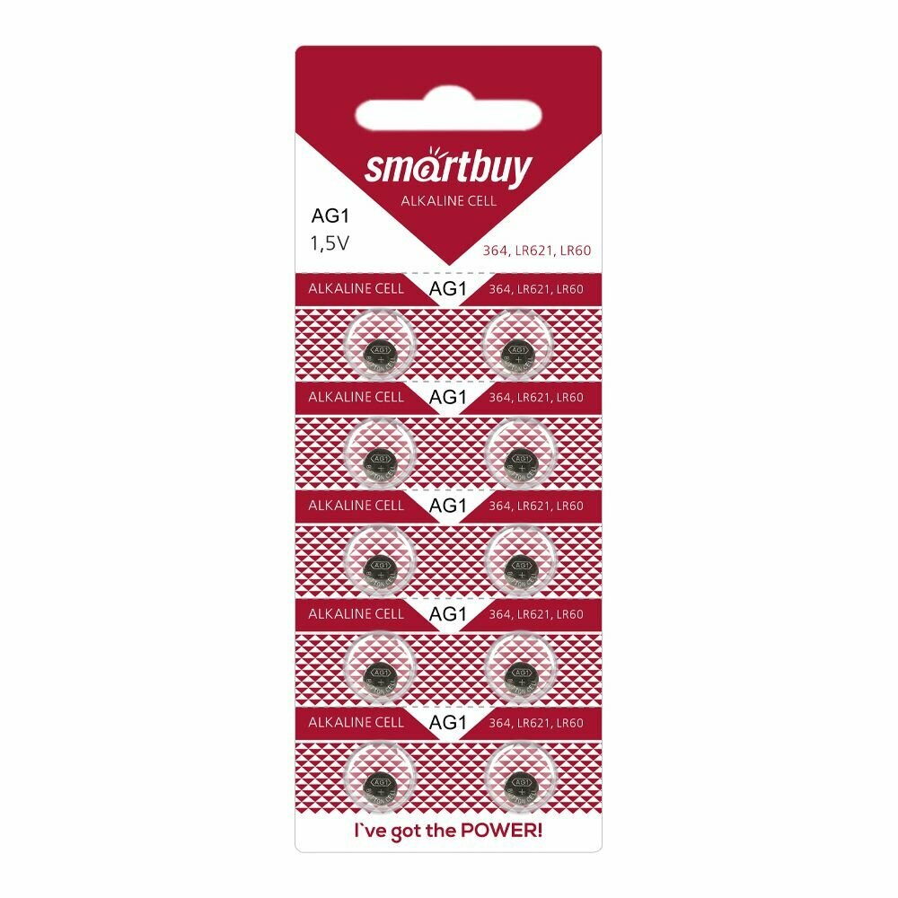 Батарейка часовая Smartbuy AG1 (364A/LR621/164) 10шт. в блистере