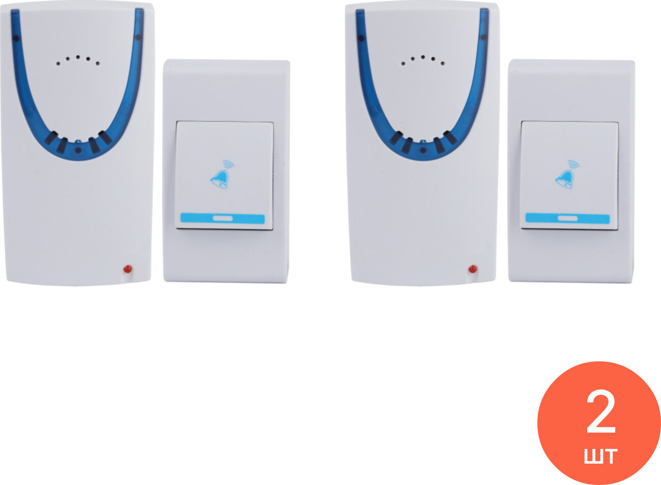 Звонок дверной беспроводной ЭРА A03 с 32 мелодиями, белый, IP20, 1 батарейка A23 и 2 батарейки ААА, радиус действия 100м, Б0053277 / устройство для оповещения (комплект из 2 шт)