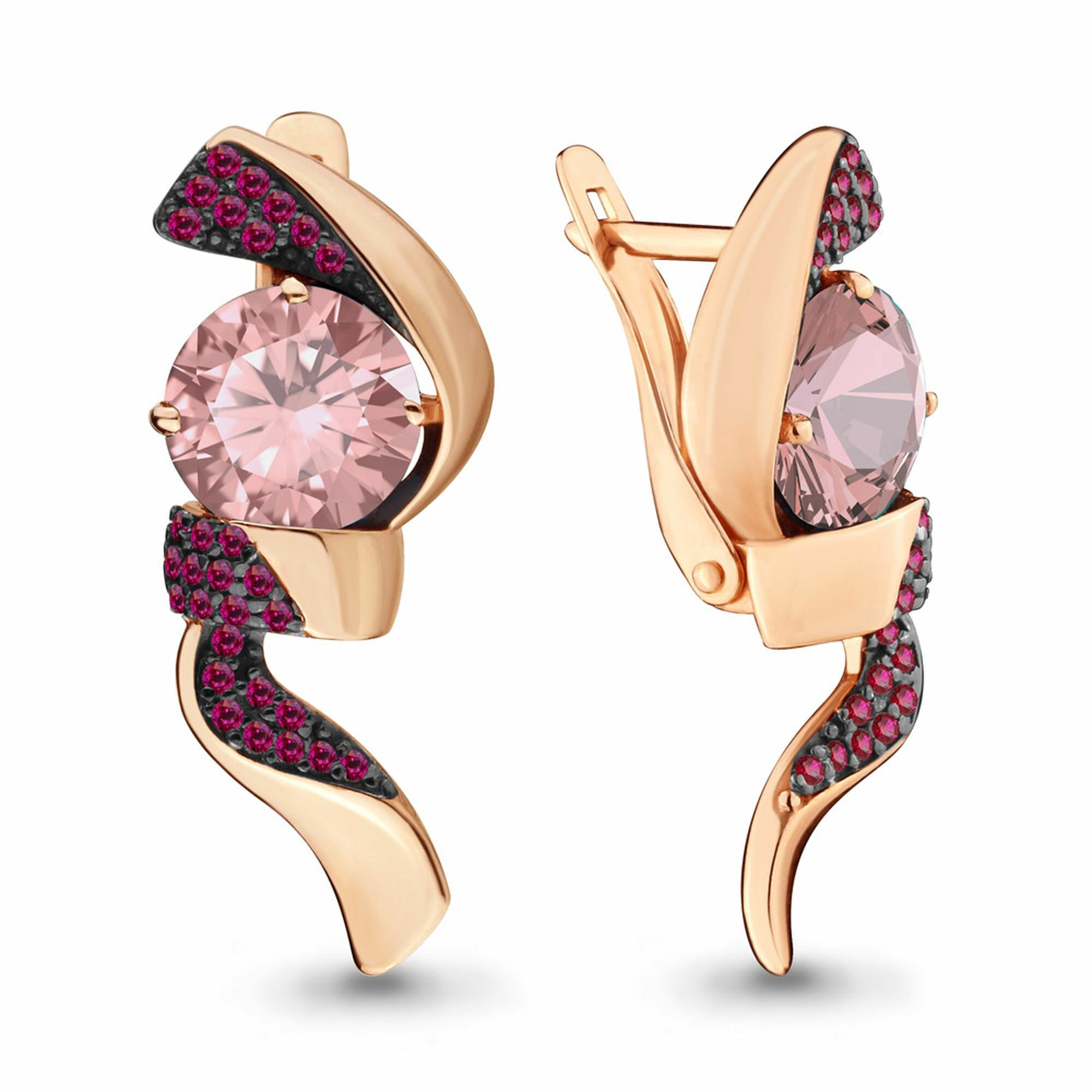 Серьги, серебро, 925 проба, золочение, корунд, морганит