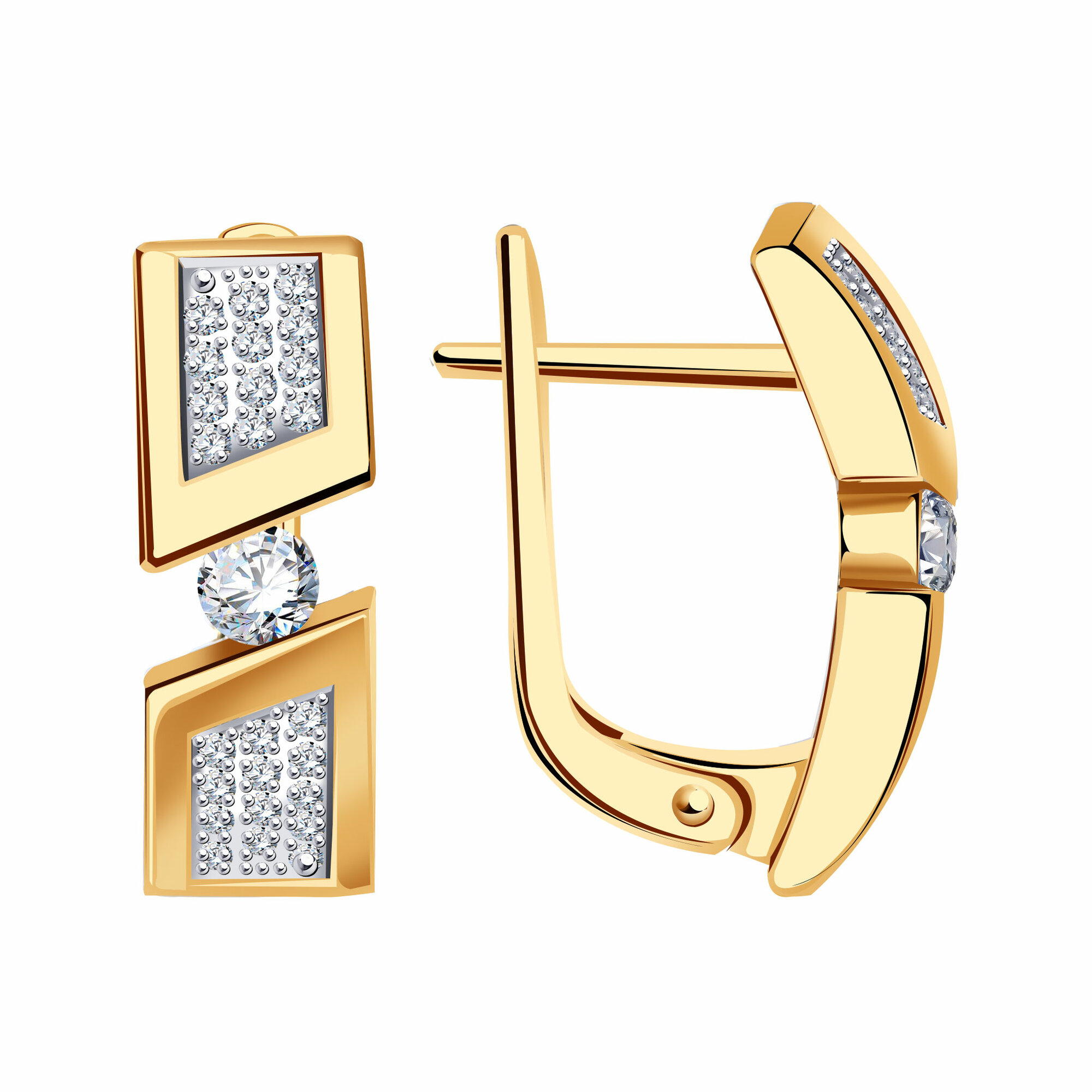 Серьги, красное золото, 585 проба, фианит