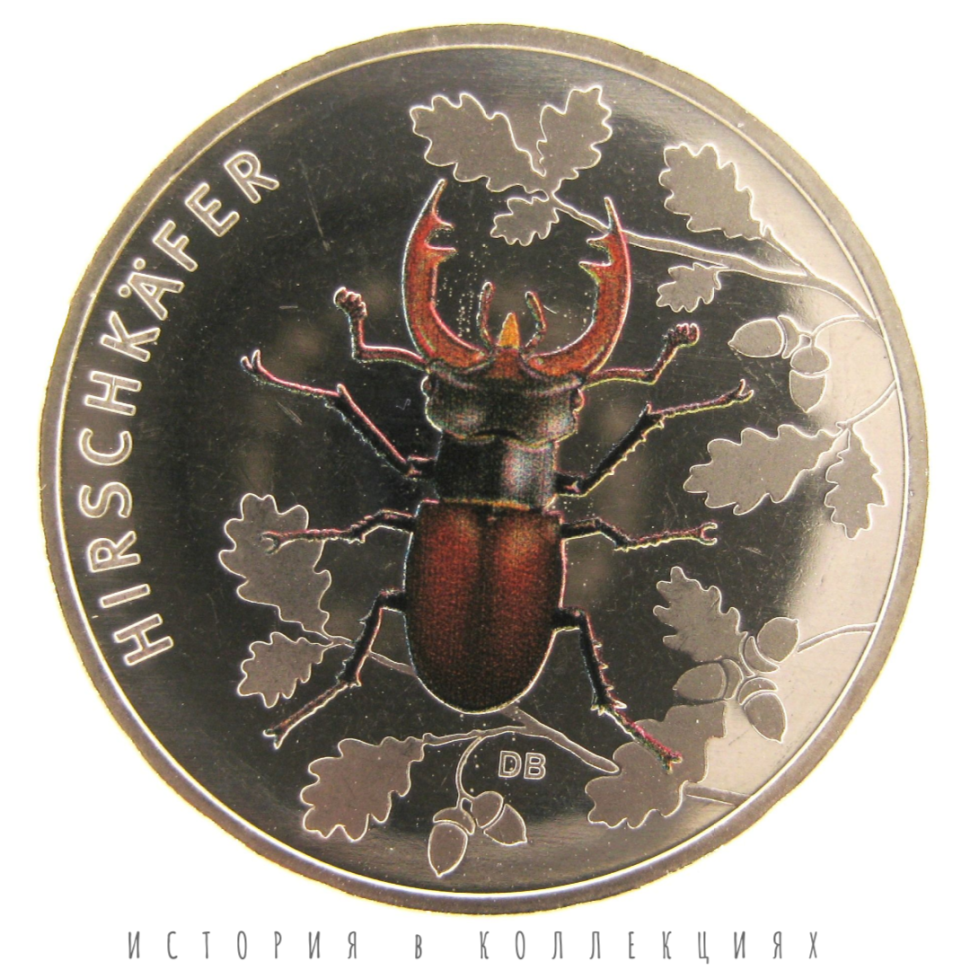 Германия 5 евро 2024 Царство насекомых. Жук - олень UNC / коллекционная монета