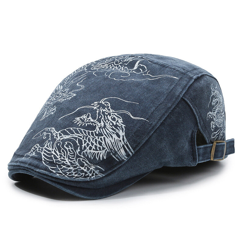 DIY Шапка-Берет мужская летняя для отдыха защита от солнца джинсовая вышивка дракона / 993