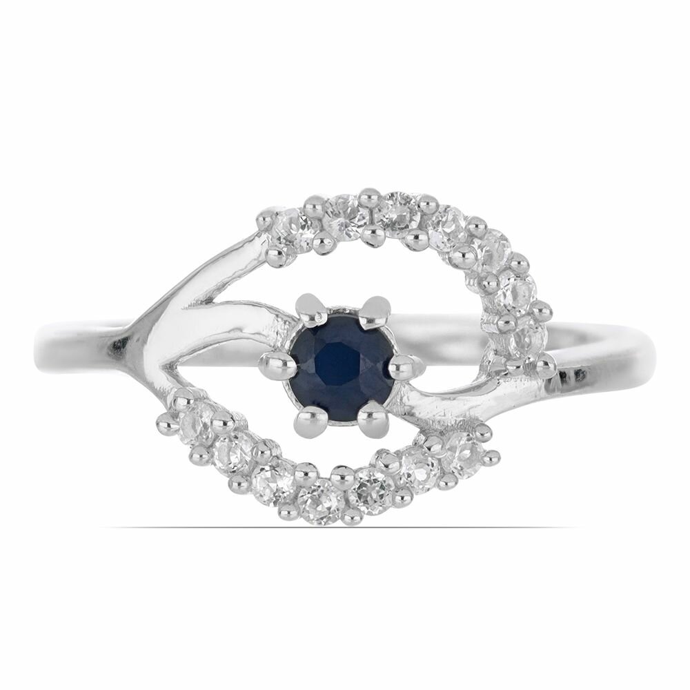 Кольцо, серебро, 925 проба, родирование, топаз, сапфир