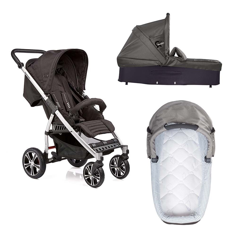 Детская коляска 2 в 1 Gesslein S4 Air люлька для новорожденного и прогулочный блок Elox Black С3 362362