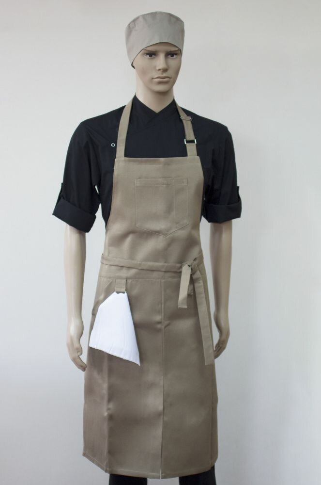 Фартук универсальный с отрезной грудкой, шлицей и регулируемой брителью на пряжке темно-бежевый (ткань плащевая)