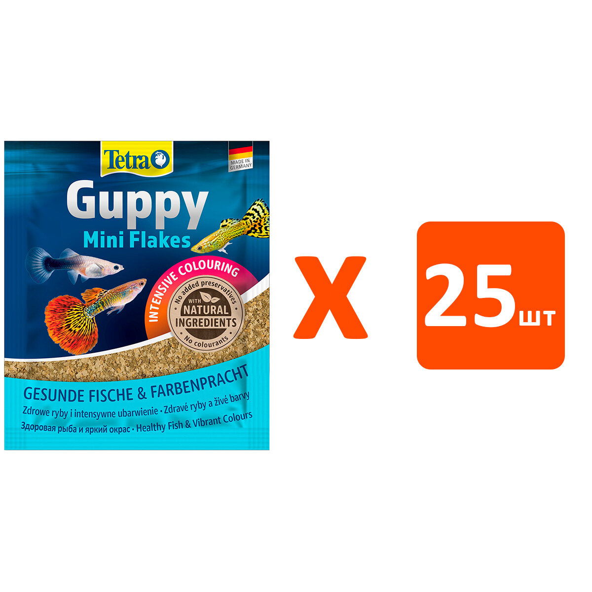 TETRA GUPPY MINI FLAKES корм хлопья для всех видов гуппи и других живородящих рыб (12 гр х 25 шт)