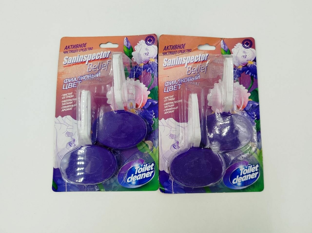 Туалетный блок подвесной Saninspector Belief аромат Фиалковый цвет , средство для унитаза , 2 шт