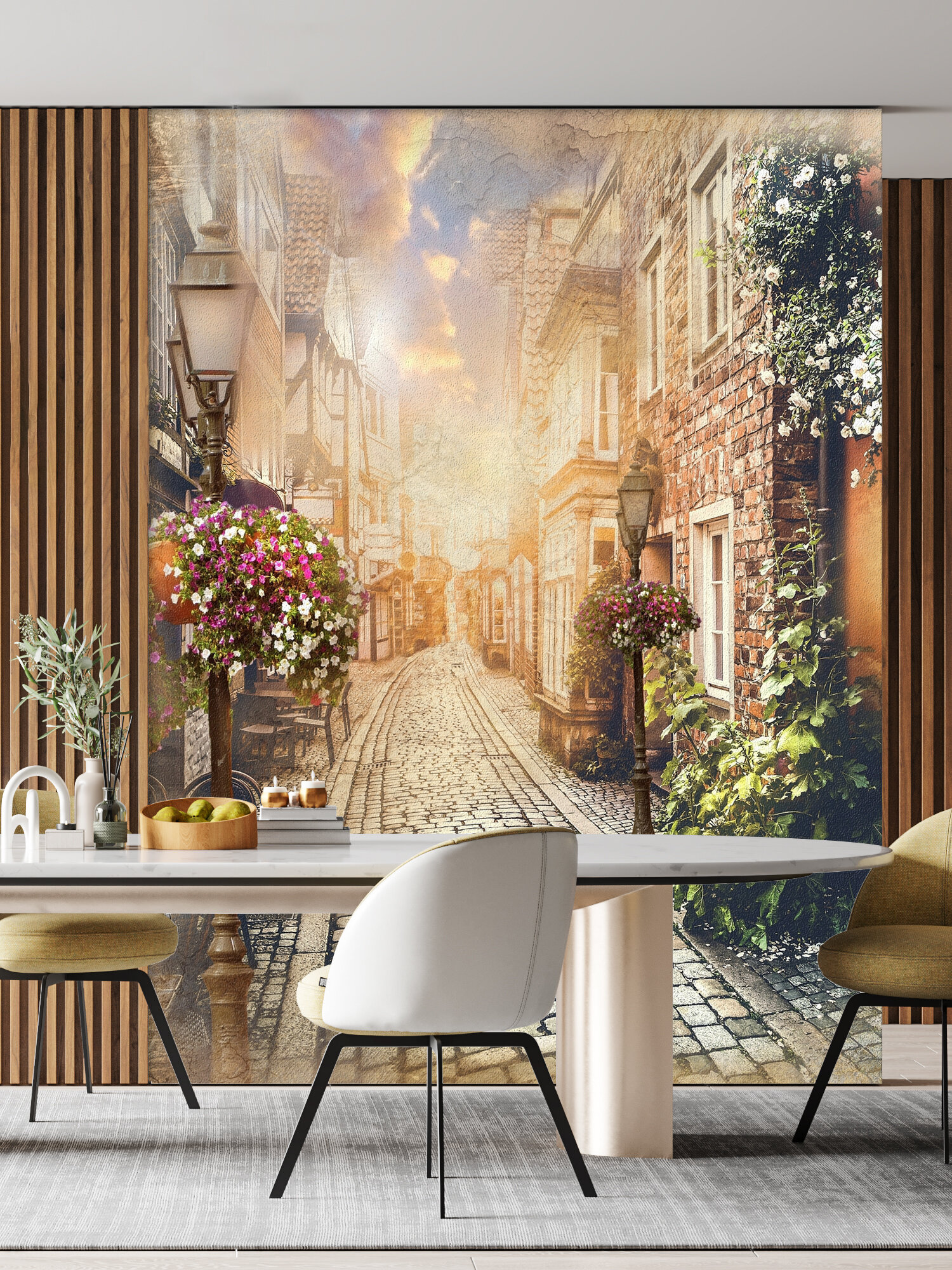 Фотообои фреска 200 х 270 см "Дворик" / Обои на стену, в гостиную, спальню, для кухни