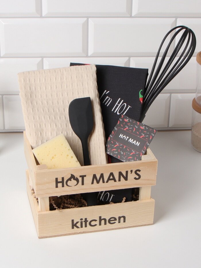 Подарочный набор "Мen's set" полотенце, варежка-прихватка, кух. лопатка, венчик, губка