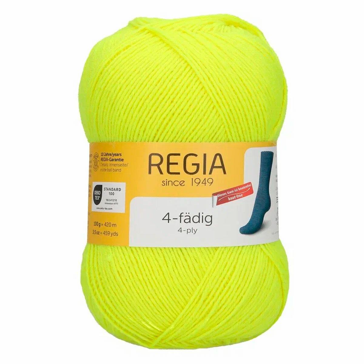 Regia 4-fadig 100g /Регия 4 нитки 100г/ пряжа Regia, 4 нитки, MEZ, 9801268 (02090, neon yellow (неоновый желтый), желтый)