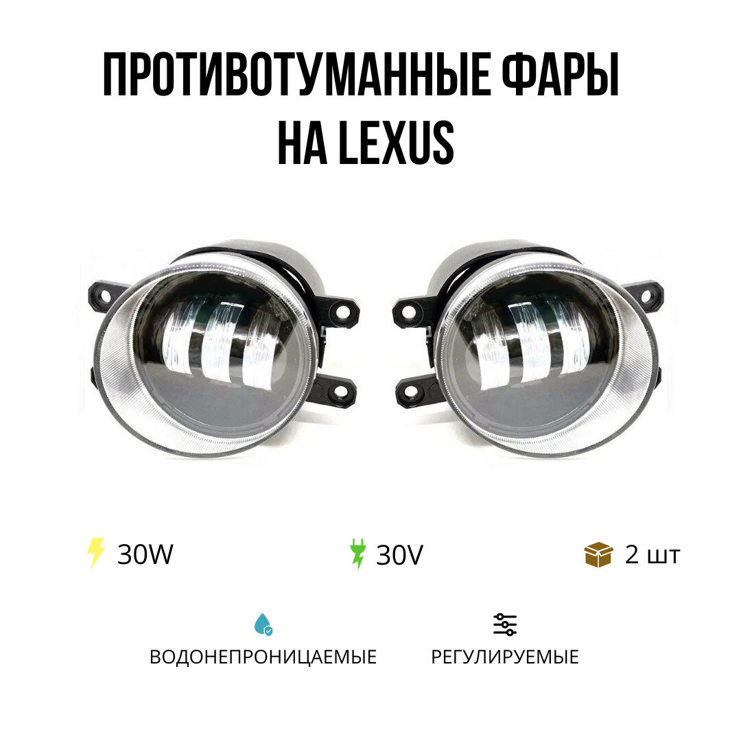 Противотуманные светодиодные фары Lexus HS250H, 2010-2012г, 30W, с регулировкой, белый свет, 2 шт