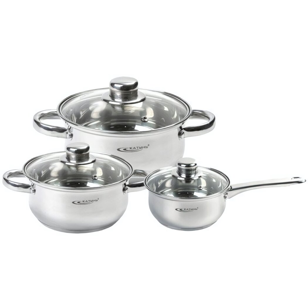 Набор кастрюль «ЛиРА» 3шт, нержавеющая сталь, 1.6л+2.2л+3.2л, стеклянные крышки, для всех плит