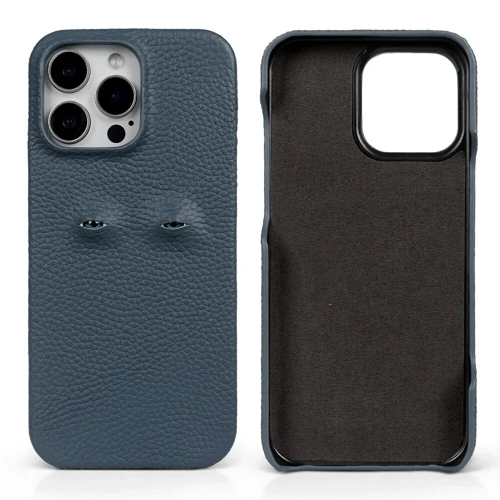 Уникальный дизайн глаз, чехол из натуральной кожи для Iphone 16 Pro Max 15 14 11 13 12 Pro, чехол для телефона, индивидуальный защитный чехол для задней панели Темно-синий, For iPhone17 Pro Max, Blue 6351