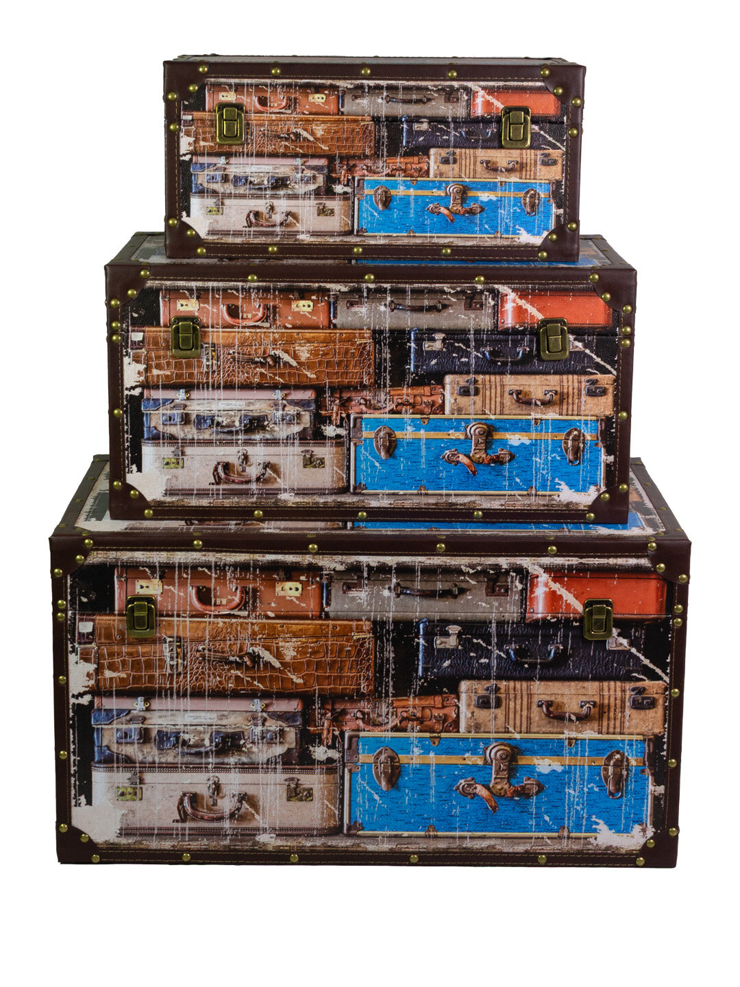 Набор декоративных сундуков "Старинный сундук путешественника", для хранения, МДФ, 3 штуки, коричневый, синий