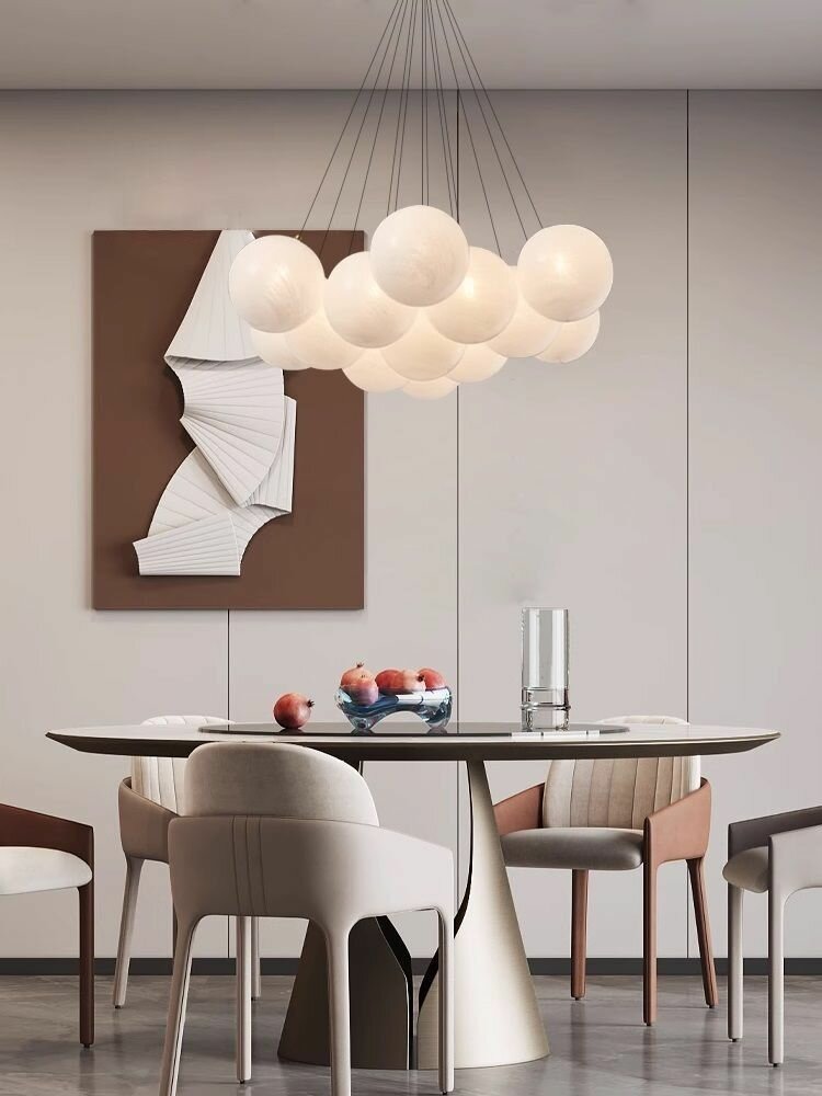 Подвесная люстра с 7 шарами бело-кремового узора 15 см, латунное основание, для гостиной, спальни, детской