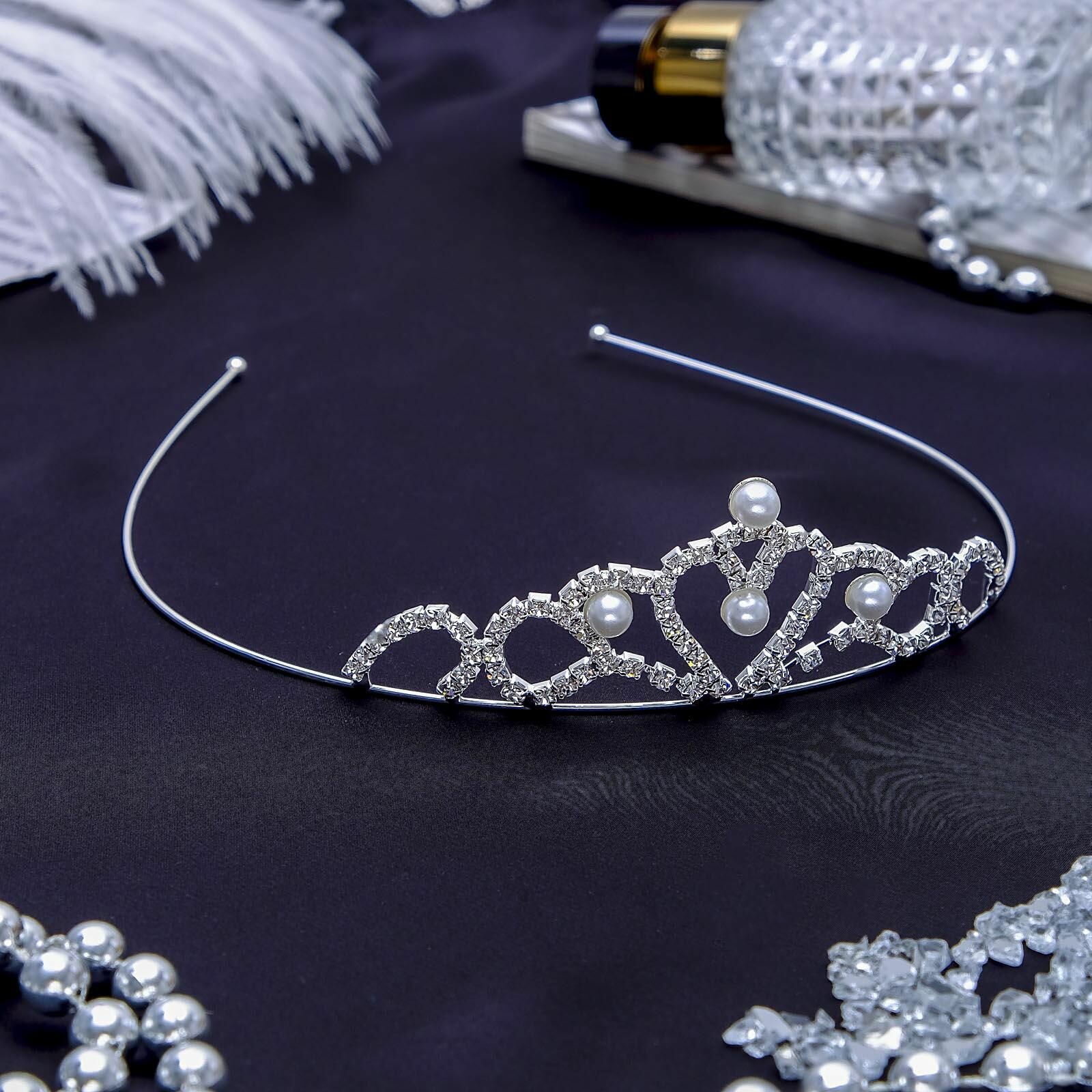 Диадема для волос подарочная Этюд , бусины, 3 см, серебро