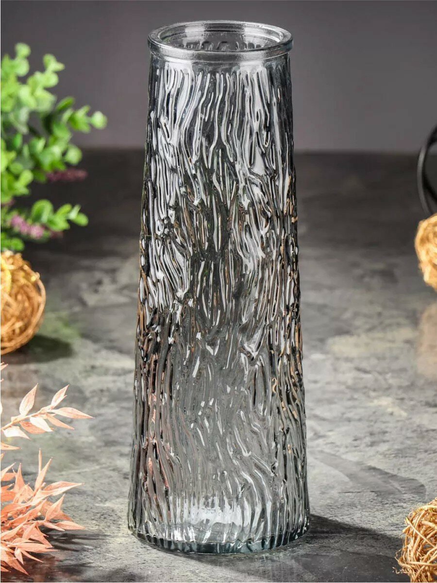 Ваза стеклянная настольная Кора 29х10.5 см, прозрачная, современная