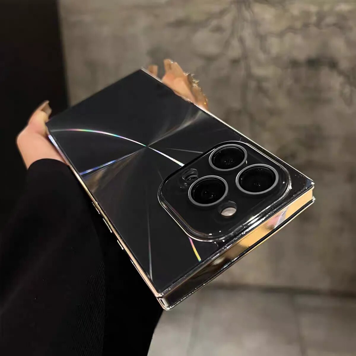 Роскошный квадратный бронированный чехол для телефона с текстурой Айфон 16 Про Макс, Black