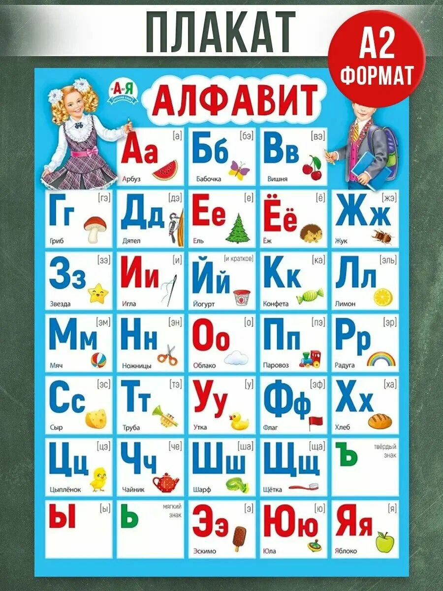Плакат А2 "Алфавит" (с названиями букв) 071.110 "Мир поздравлений"