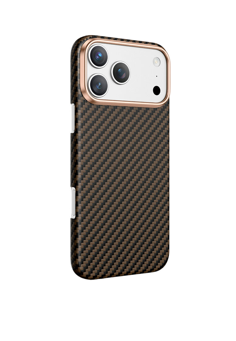 Чехол iPhone 17 Pro KEEPHONE KEVILAR DIAGO MagSafe Карбон арамидное волокно 1500D, 38 шт. магнитов N52-10Н - Бронзовый