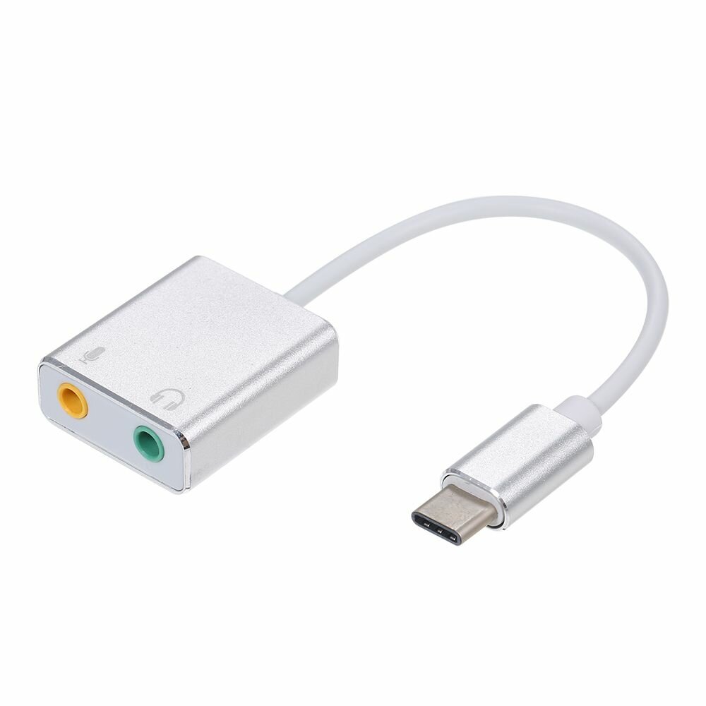 USB C звуковая карта 7.1 каналов адаптер для наушников 3.5мм микрофона Macbook Pro (серебристый)