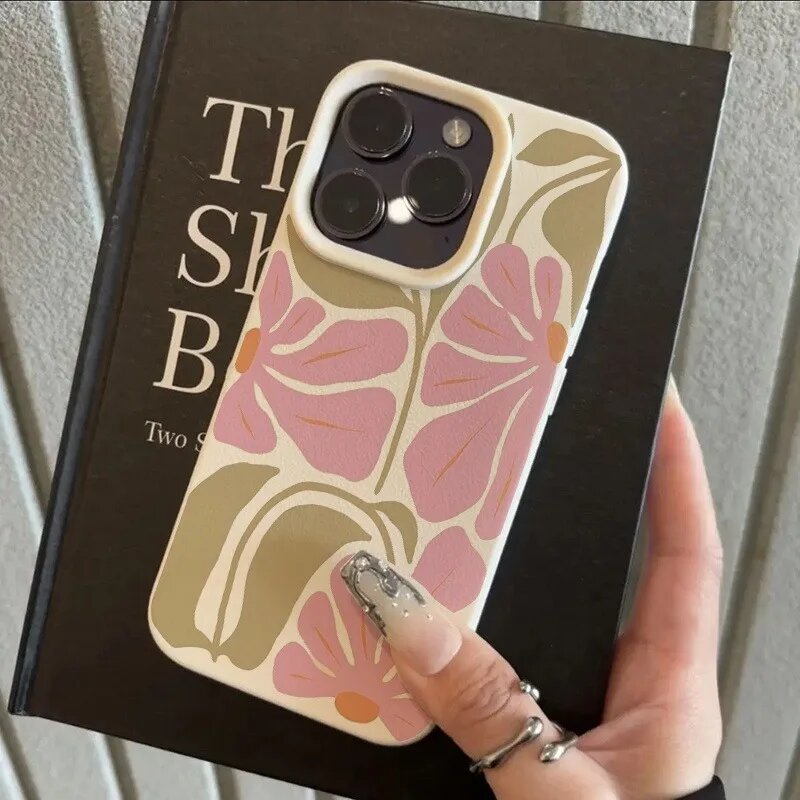 Розовый чехол с цветами для iPhone 15 ProMax, белый