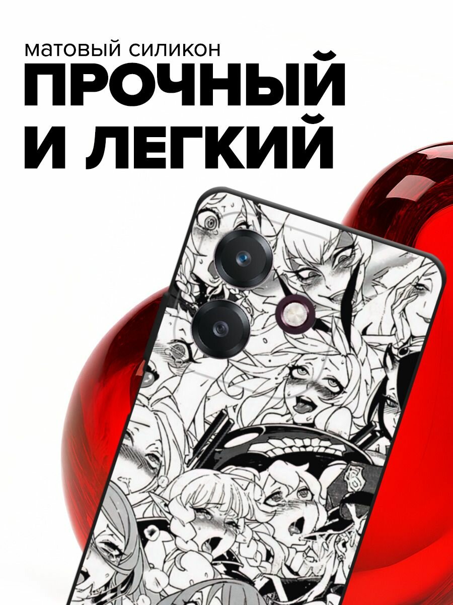 Черный матовый чехол на Oppo A3/A3x / Оппо А3/А3x с принтом Ахегао манга тян — фото 1