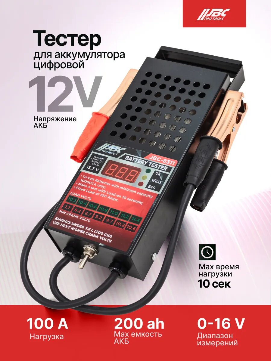 Тестер аккумуляторных батарей цифровой 12V, 100A, 200Ah