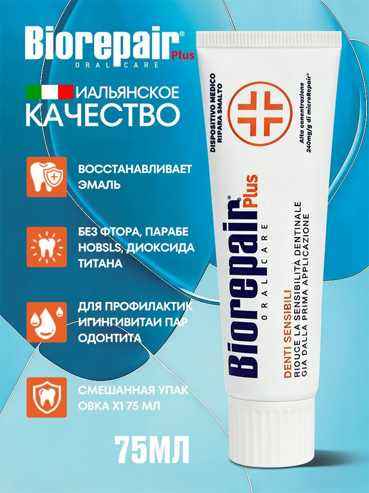 Зубная паста Biorepair Plus Sensitive Teeth для чувствительных зубов, 75 мл(1)