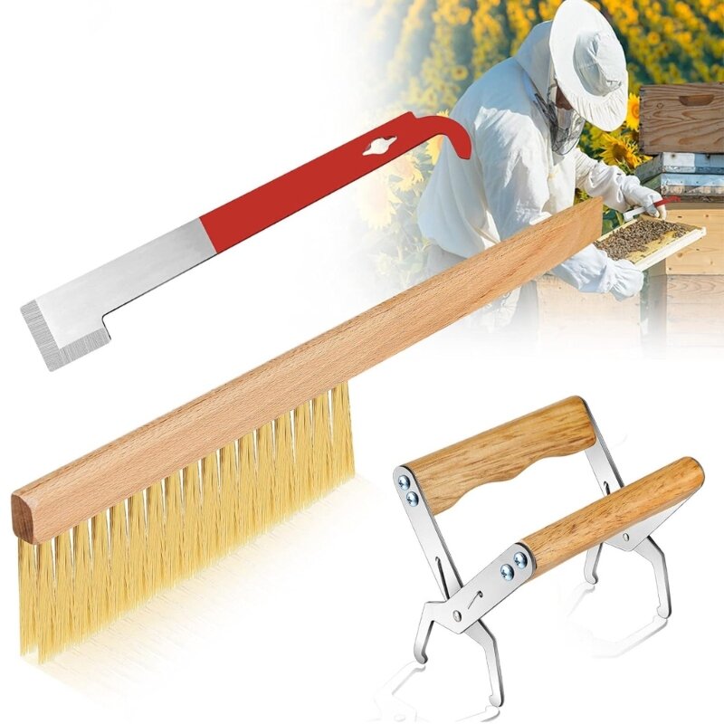 Инструменты для пчеловодства двухрядная щетина для подметания пчел пчелиная щетка пчелиная щетка зажим для рамки гнезда зажим для пчелиной селезенки плоский рот изогнутый хвостовой скребок