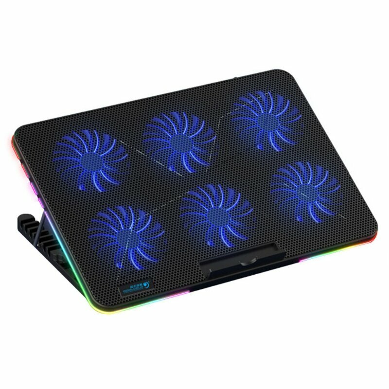Coolcold RGB Игровой Кулер Для Ноутбука 10-17 Дюймов С Шестью Вентиляторами Охлаждающий Кронштейн Со Светодиодным Экраном Охлаждающая Подставка Для Ноутбука Два Порта USB
