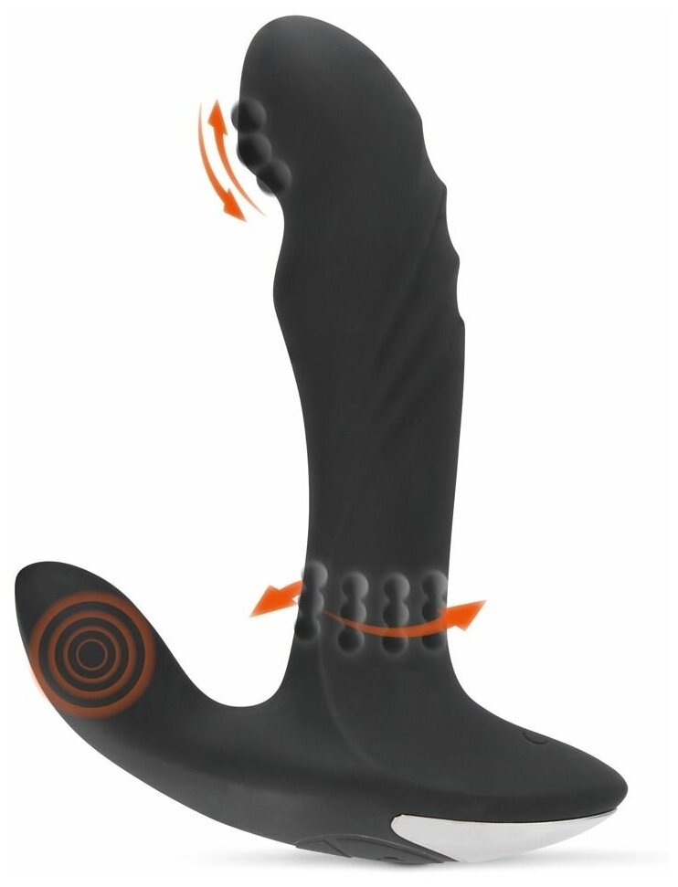 Черный вибромассажер простаты с функцией римминга Plug with Perineum Stimulator - 16,6 см.