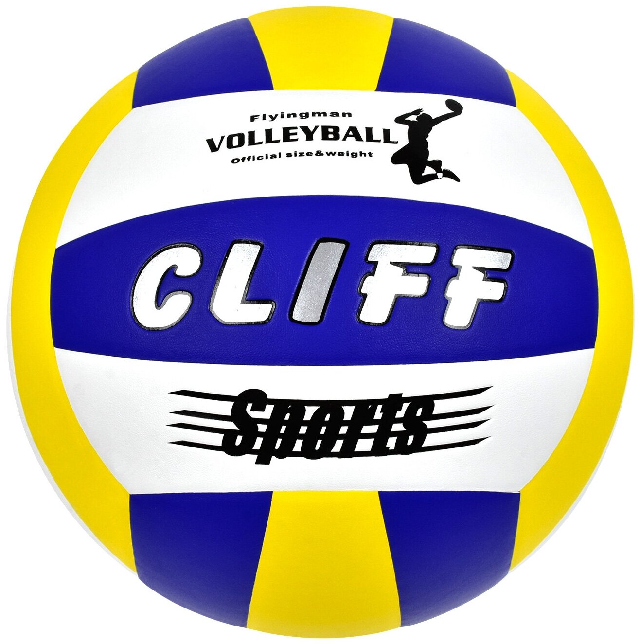 Мяч волейбольный "Cliff" PU-038, тренировочный, PU/бутил, белый/желтый/синий