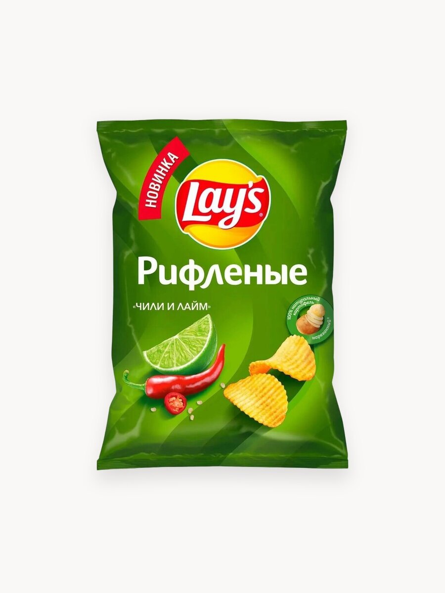 Чипсы картофельные Лейс Рифленые Чили лайм 125гр - 4 шт