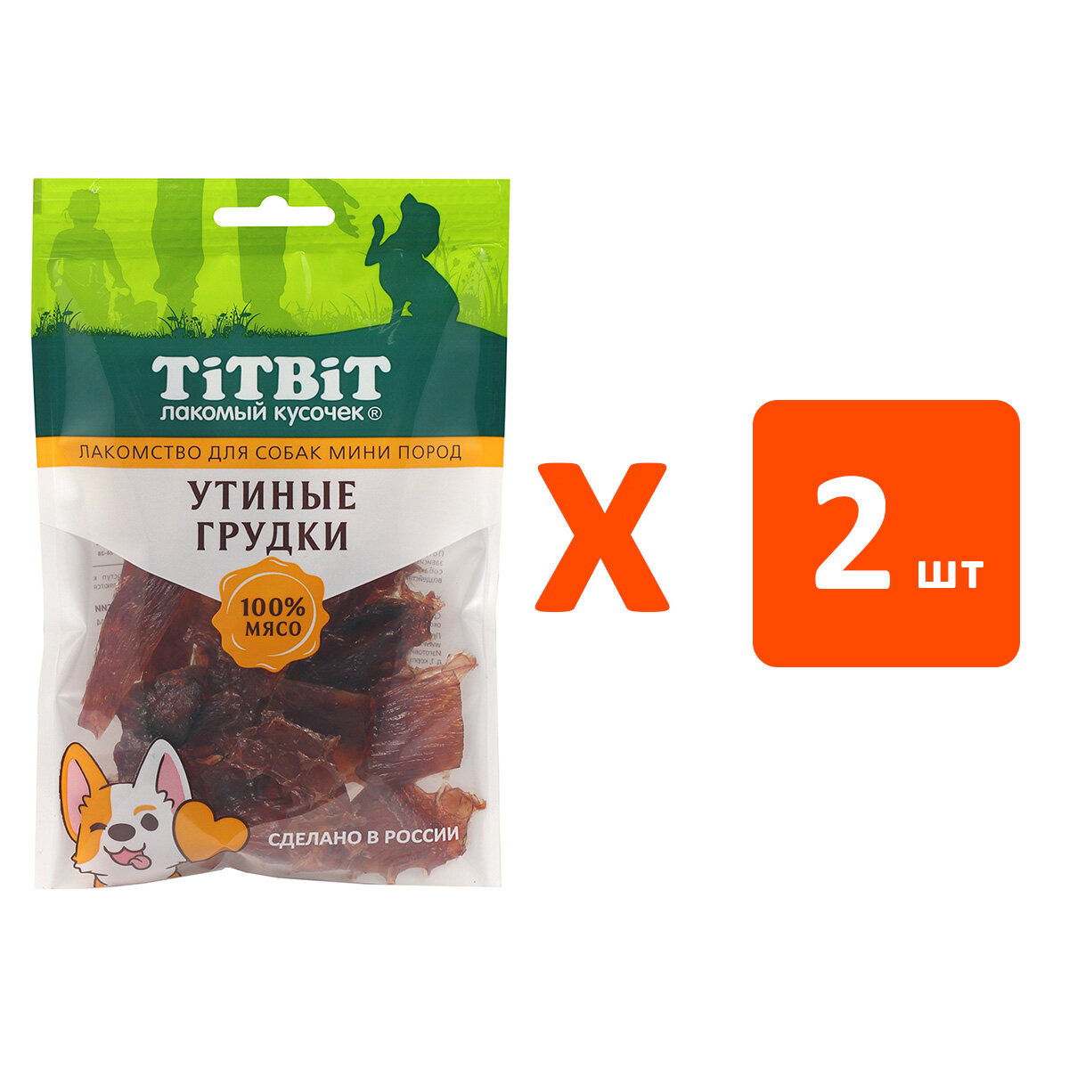 Лакомство TIT BIT лакомый кусочек для собак маленьких пород утиные грудки 70 гр (1 шт х 2)