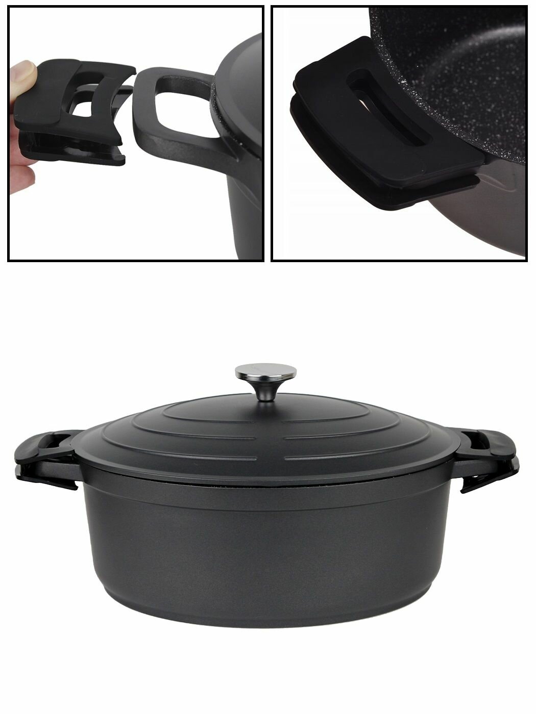 Кастрюля DUBLIN 31х25x12см из литого алюминия с антипригарным покрытием с крышкой (черный) Kamille.