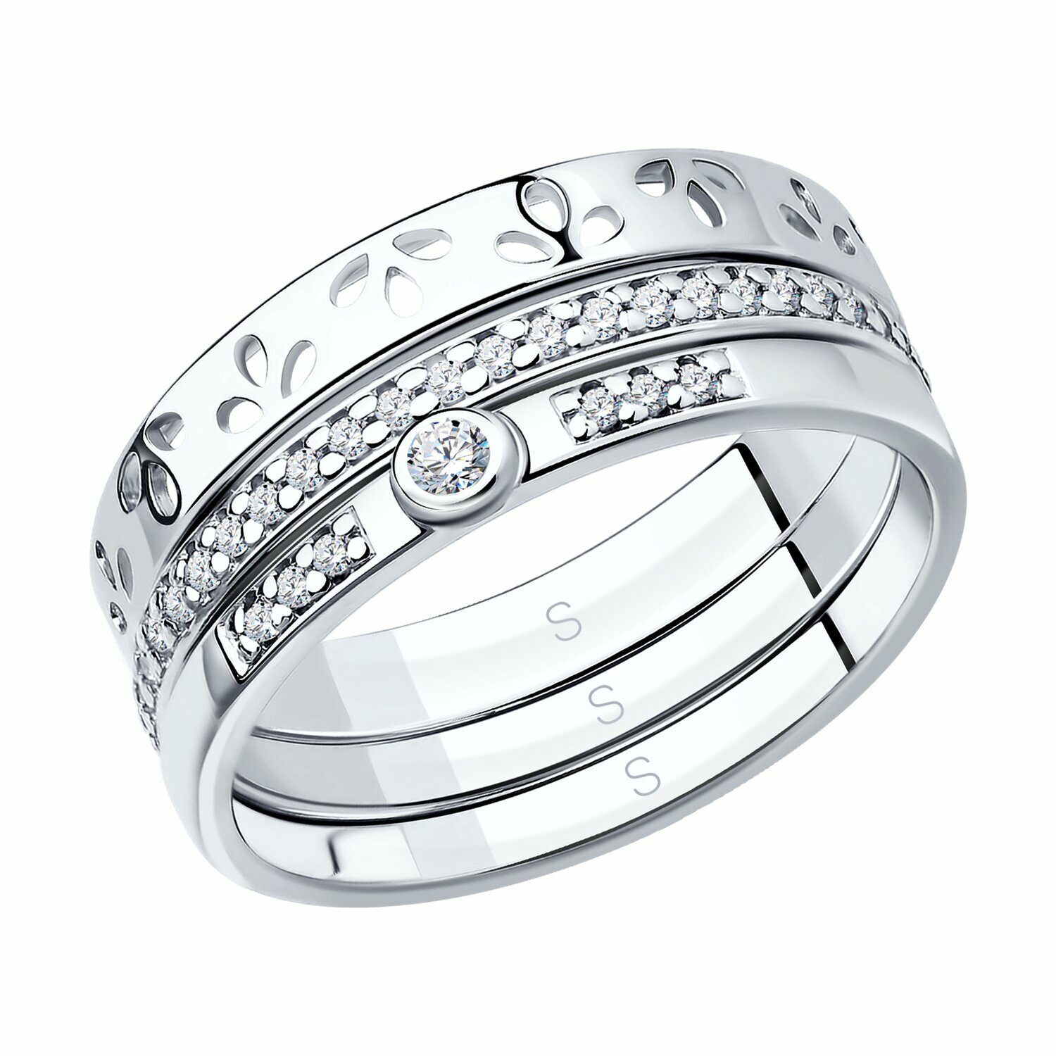 Кольцо наборное, серебро, 925 проба, родирование, фианит