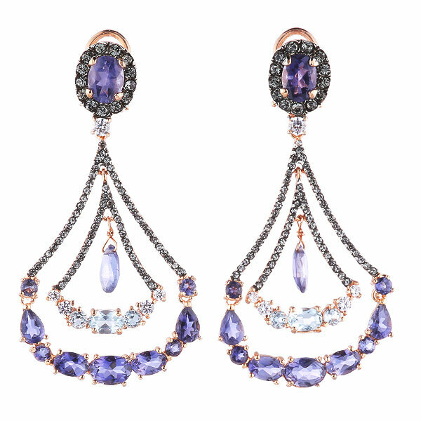 Серьги, серебро, 925 проба, иолит, фианит, топаз