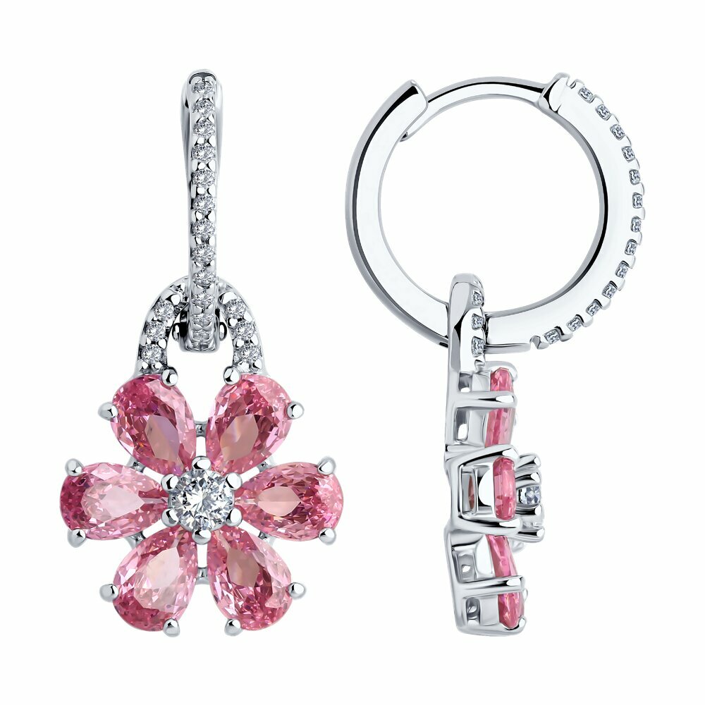 Серьги, серебро, 925 проба, родирование, фианит