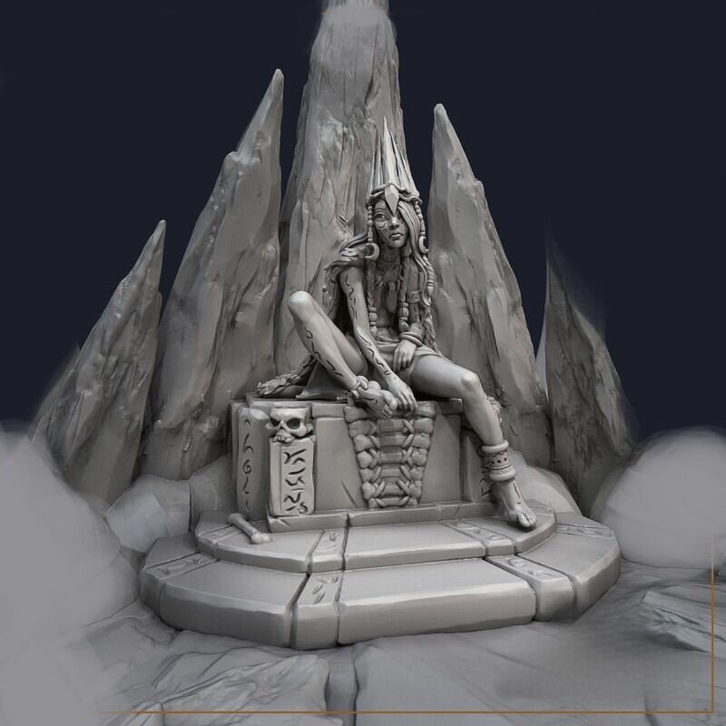 Девушка -Шаман на алтаре (класс: Друид, Шаман, маг) миниатюра для DnD (ДнД) и других Настольных игр (НРИ, Варгеймов или РПГ), фентези тематика