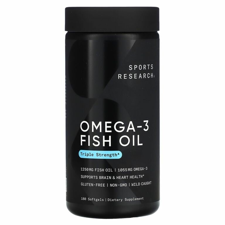 Sports Research, Omega 3 Fish Oil, Рыбий жир с омега-3, тройной силы, 180 мягких таблеток