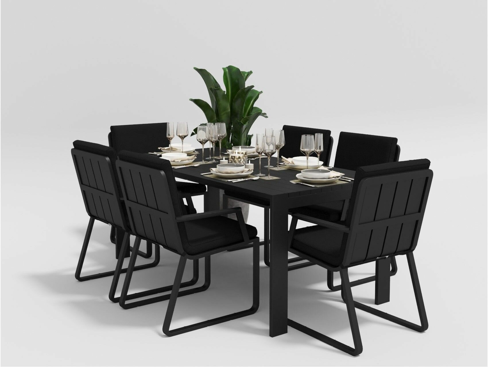 Обеденная группа Гарденини Малия 180x90 C1(Обеденная группа Gardenini Malia 180x90 C1) каркас темно-серый карбон / подушки черные