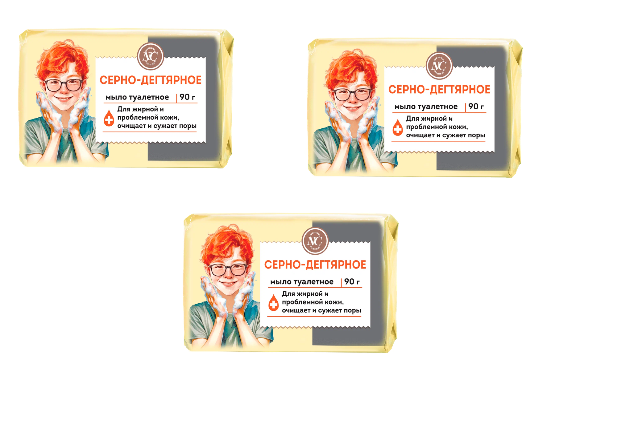 Туалетное мыло Невская косметика серно дегтярное 90 г, 3 шт