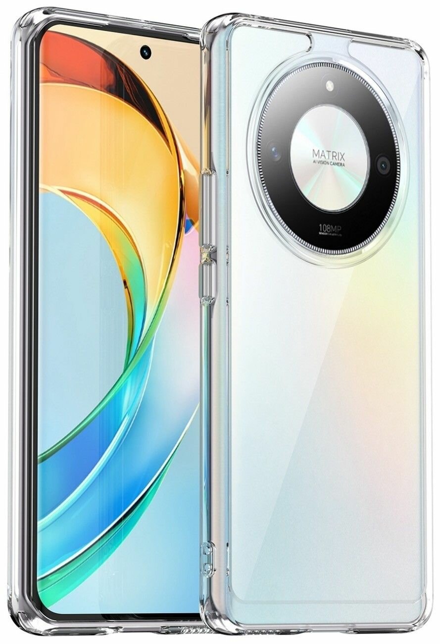 Чехол на Honor X9b пластиковый с силиконовой окантовкой прозрачный