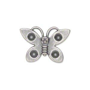 Декоративный элемент, 25х18мм, бабочка, базовый материал - сталь, античная посеребренная, 5 шт.