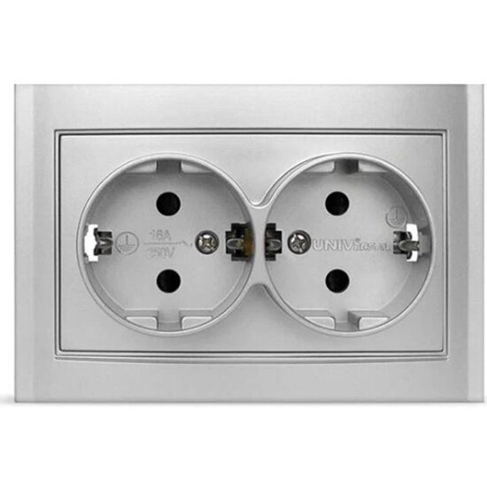 Розетка Universal 2-м СП Бриллиант 16А IP20 с заземл. серебр, 7949780